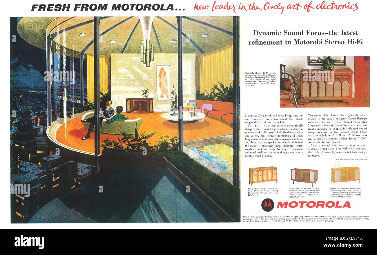 1962 Motorola Stereo Hi-Fi ad with Charles Schridde Art Stock Photo - Alamy