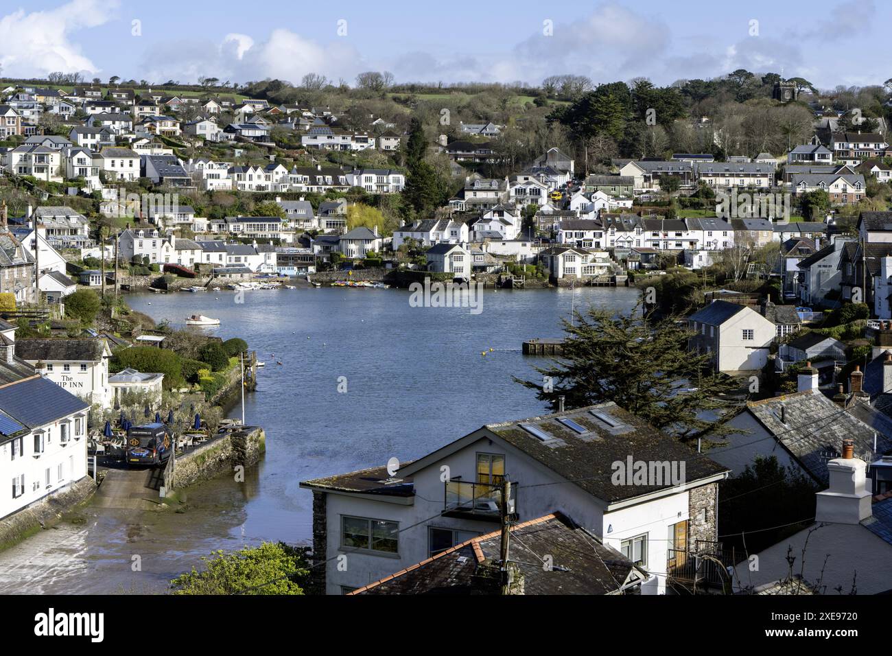 Landscape view of the village of Noss Mayo and Newton Ferrers, South ...