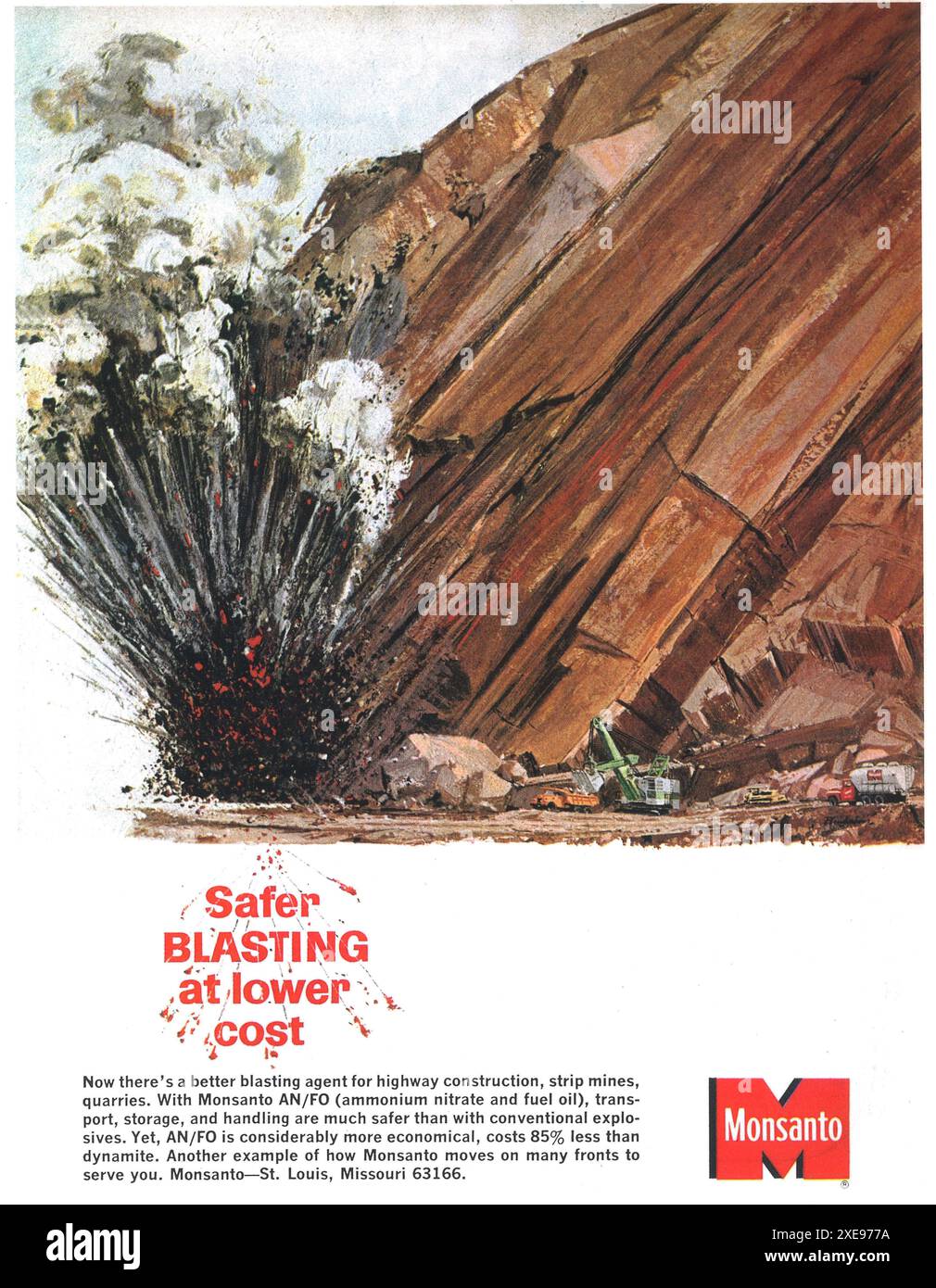 1964 Monsanto ad - safer blasting Stock Photo - Alamy