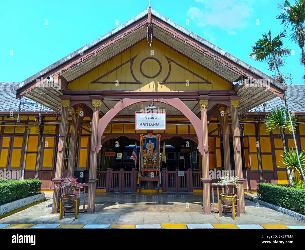 Kantang, Thailand - January 22, 2024: The historic Kantang Railway station in Trang, Thailand ...
