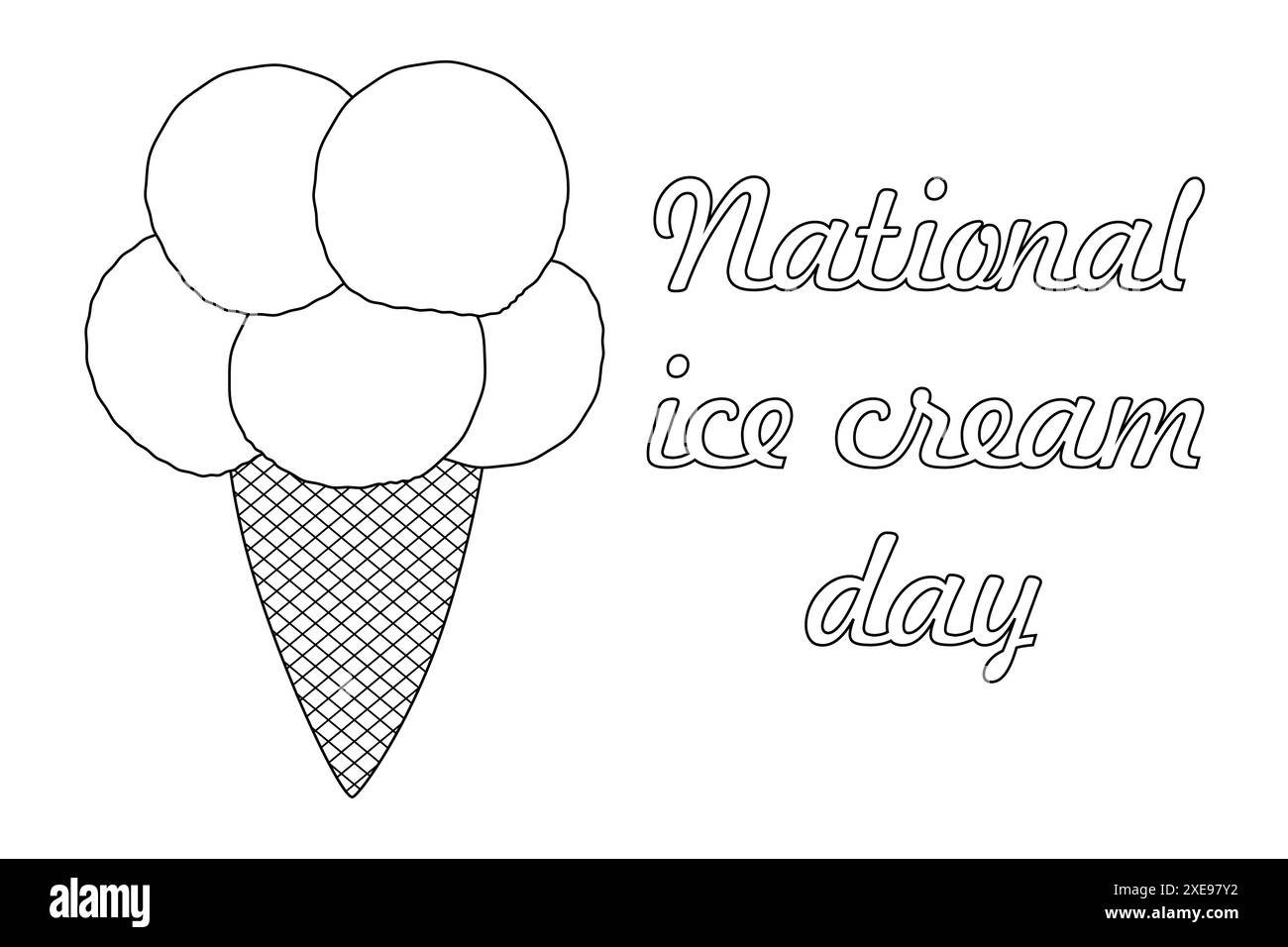National Ice Cream Day coloring book featuring a waffle cone with ...