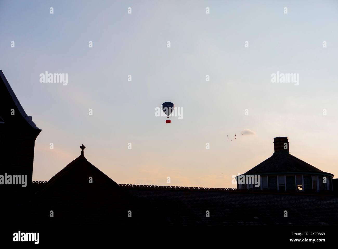 EDITORIAL USE ONLY A view of a hot air balloon over Nottingham ...