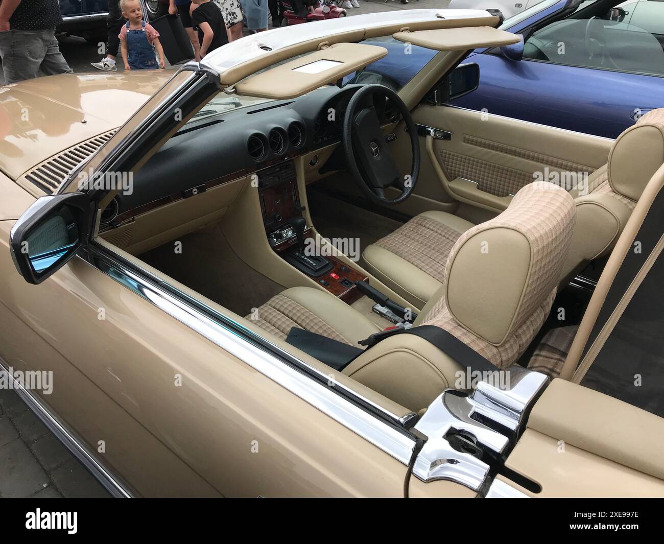 interior of a 1985 Mercedes Benz 280 SL at a classic car show in the ...