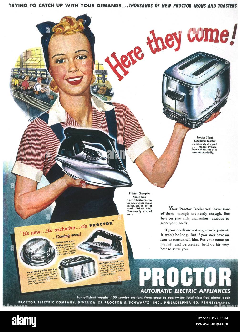 1945 Proctor Automatic Electric Appliances Ad Rosie Riveter - toaster ...