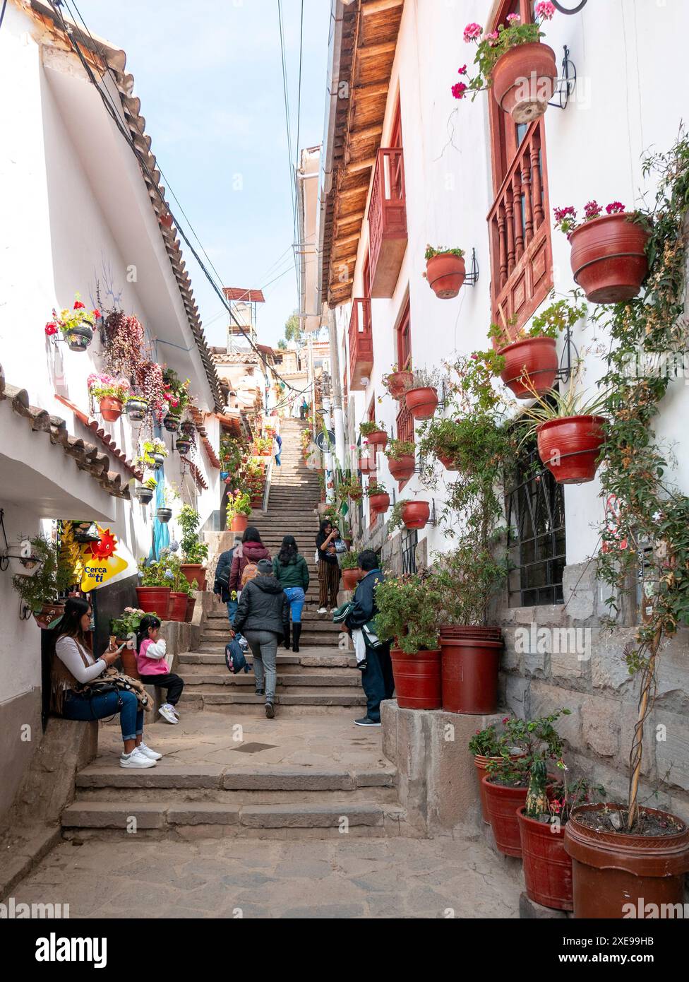 Cusco, Perú; August 12 2023: A lot of Houses with Many Flower Pots on a ...