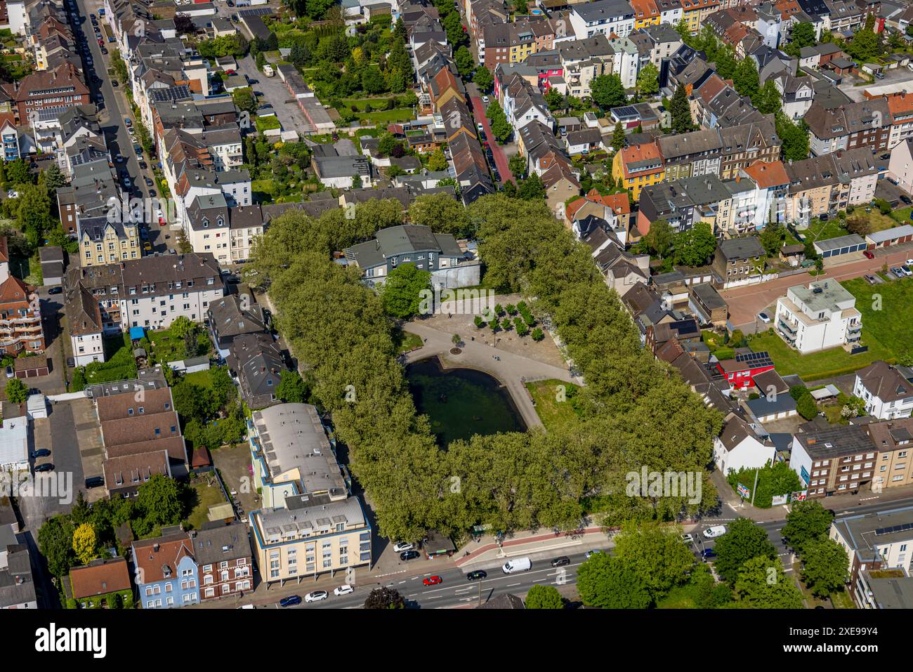 Aerial view, Schillerplatz, retirement home, Hamm, Ruhr area, North ...