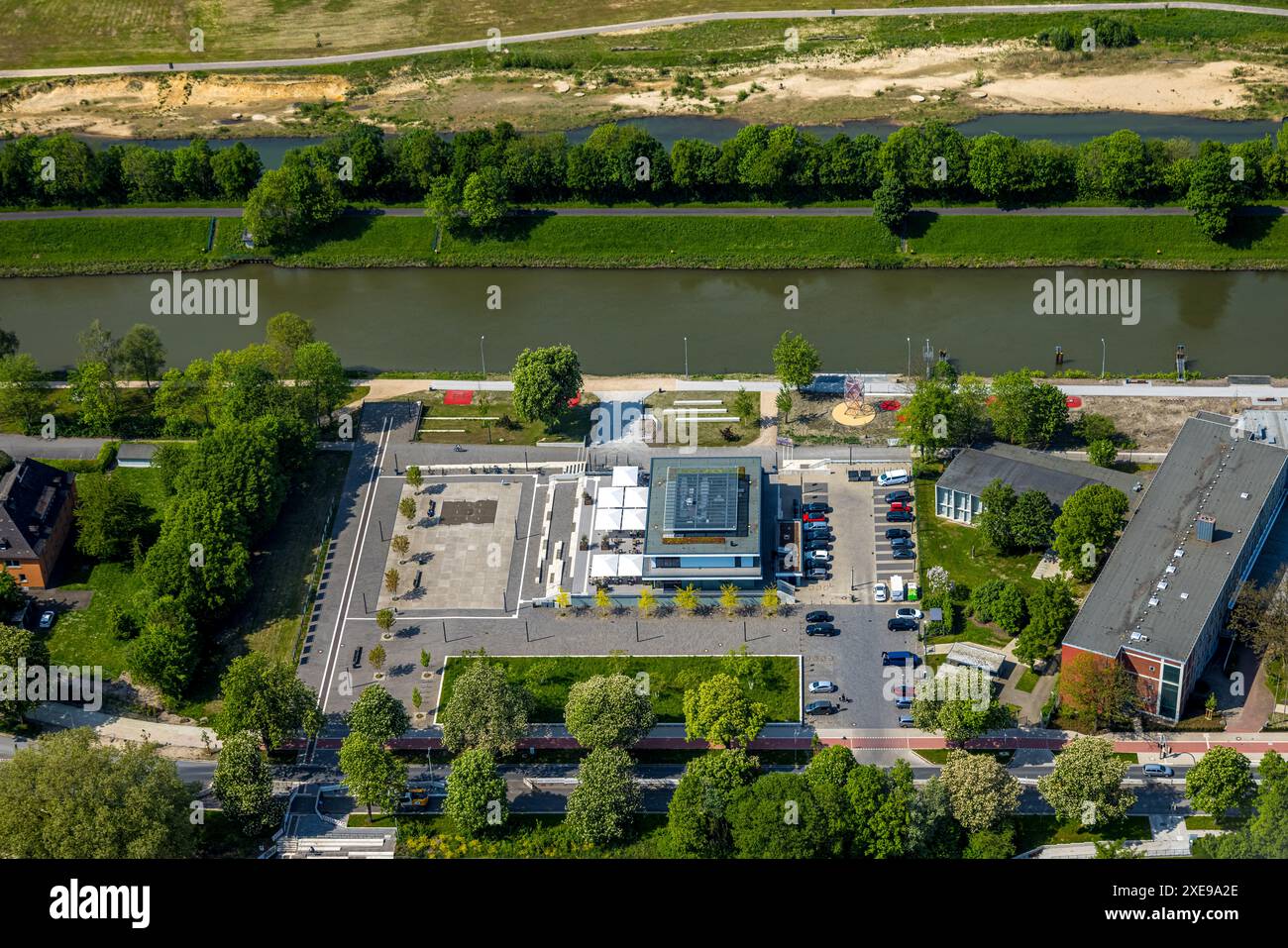 Aerial view, R-Cafe Hamm, Gymnasium Hammonense, Datteln-Hamm Canal ...