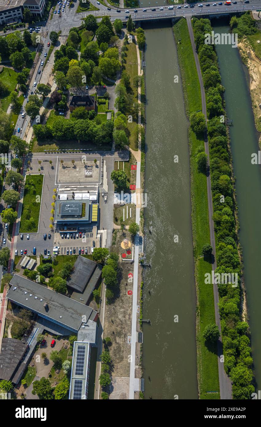 Aerial view, R-Cafe Hamm, Gymnasium Hammonense, Datteln-Hamm Canal ...