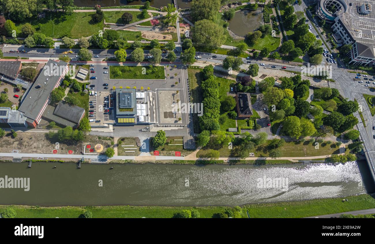 Aerial view, R-Cafe Hamm, Gymnasium Hammonense, Datteln-Hamm Canal ...