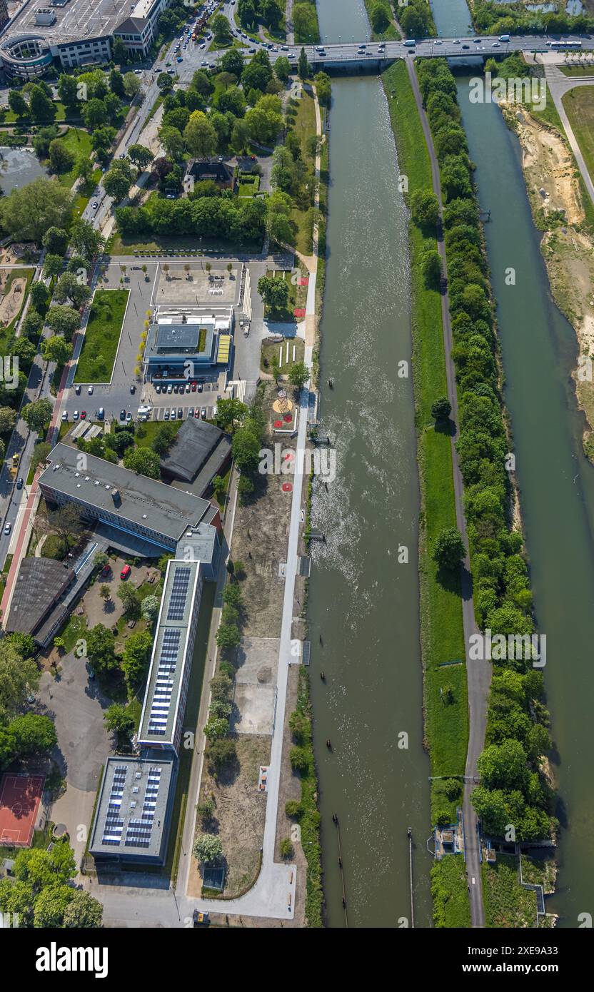 Aerial view, R-Cafe Hamm, Gymnasium Hammonense, Datteln-Hamm Canal ...