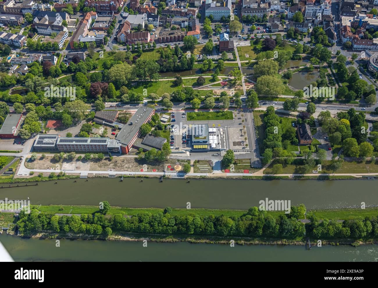 Aerial view, R-Cafe Hamm, Gymnasium Hammonense, Datteln-Hamm Canal ...