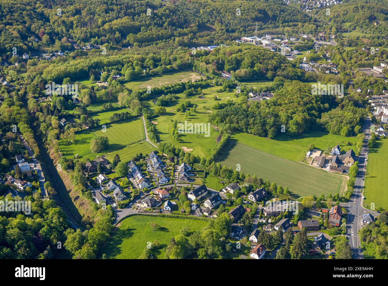Aerial view, golf course Golfwiese Golfing in Herdecke, golf green and ...