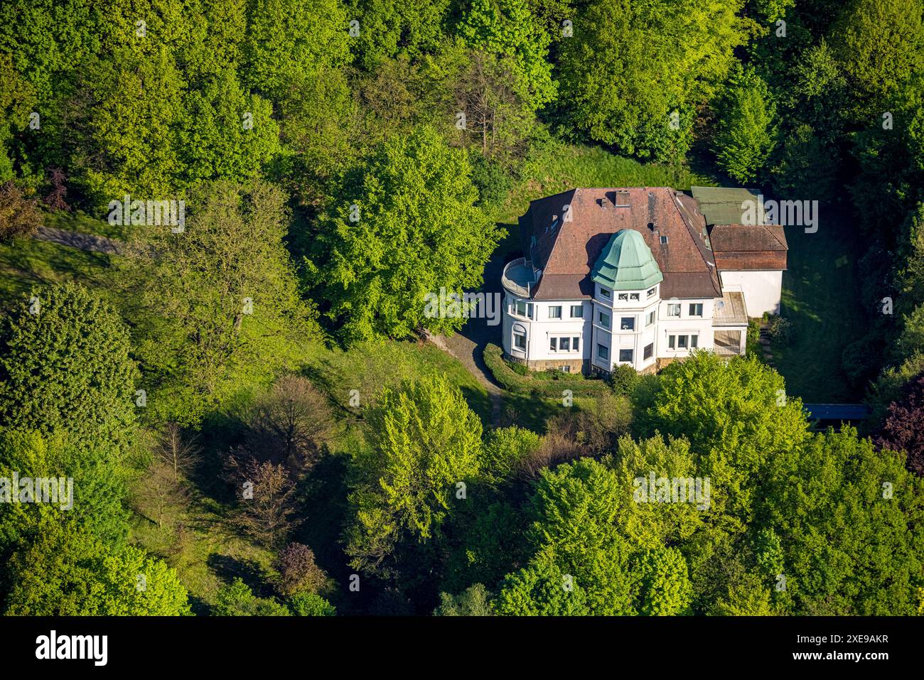 Villa residential house with round oriel porch in the forest hi-res ...