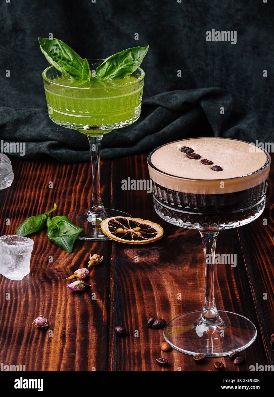 Exotic alcoholic cocktails on wood board Stock Photo - Alamy