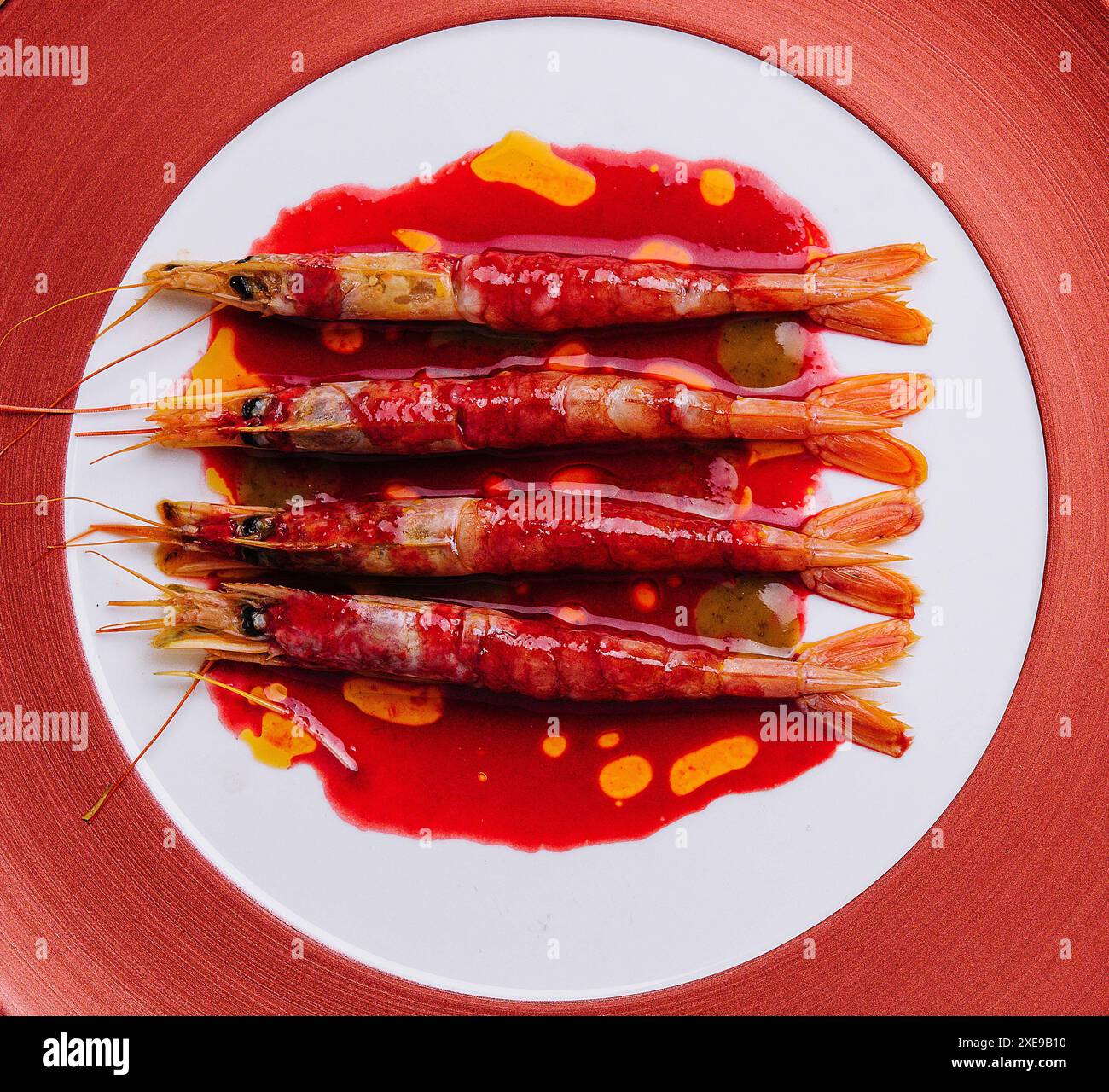 Grilled tiger prawns on a ceramic plate, top view Stock Photo - Alamy
