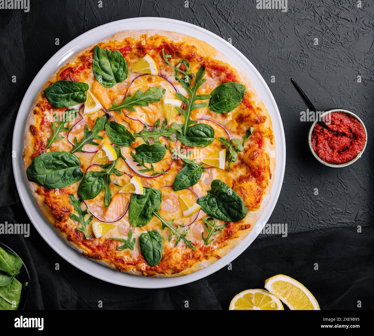 Seafood pizza. pizza with shrimp and red fish Stock Photo - Alamy