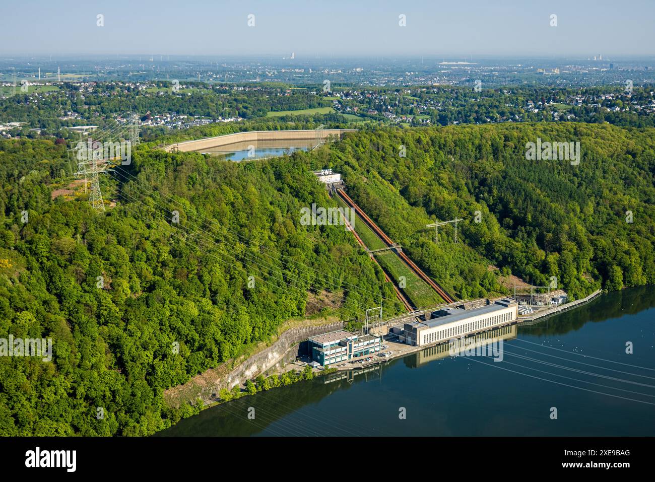 Aerial view, RWE pumped storage power plant Koepchenwerk at Hensteysee ...