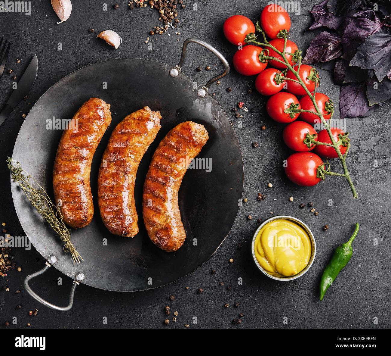 Top view roasted sausages hi-res stock photography and images - Alamy