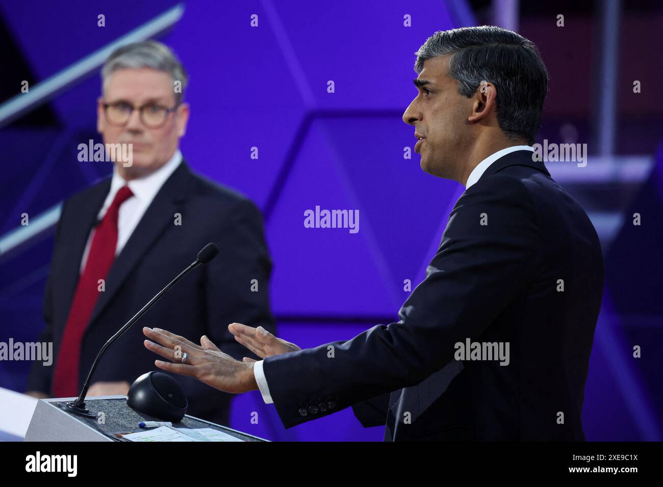 Labour leader Sir Keir Starmer and Prime Minister Rishi Sunak during their BBC Head-to-head ...