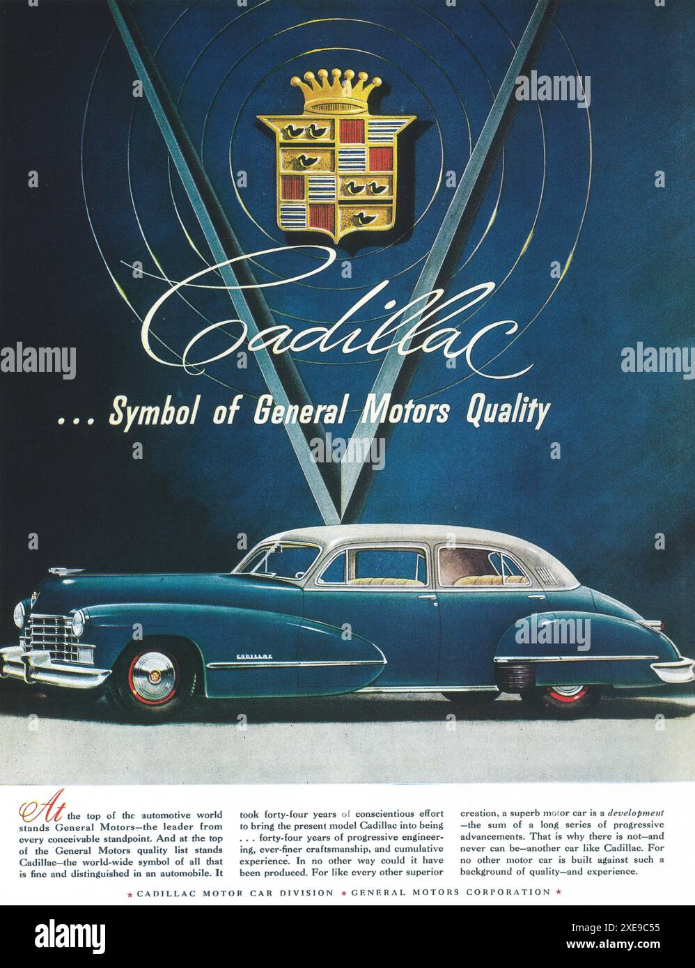 1946 Cadillac ad - " Symbol of General Motors quality Stock Photo - Alamy