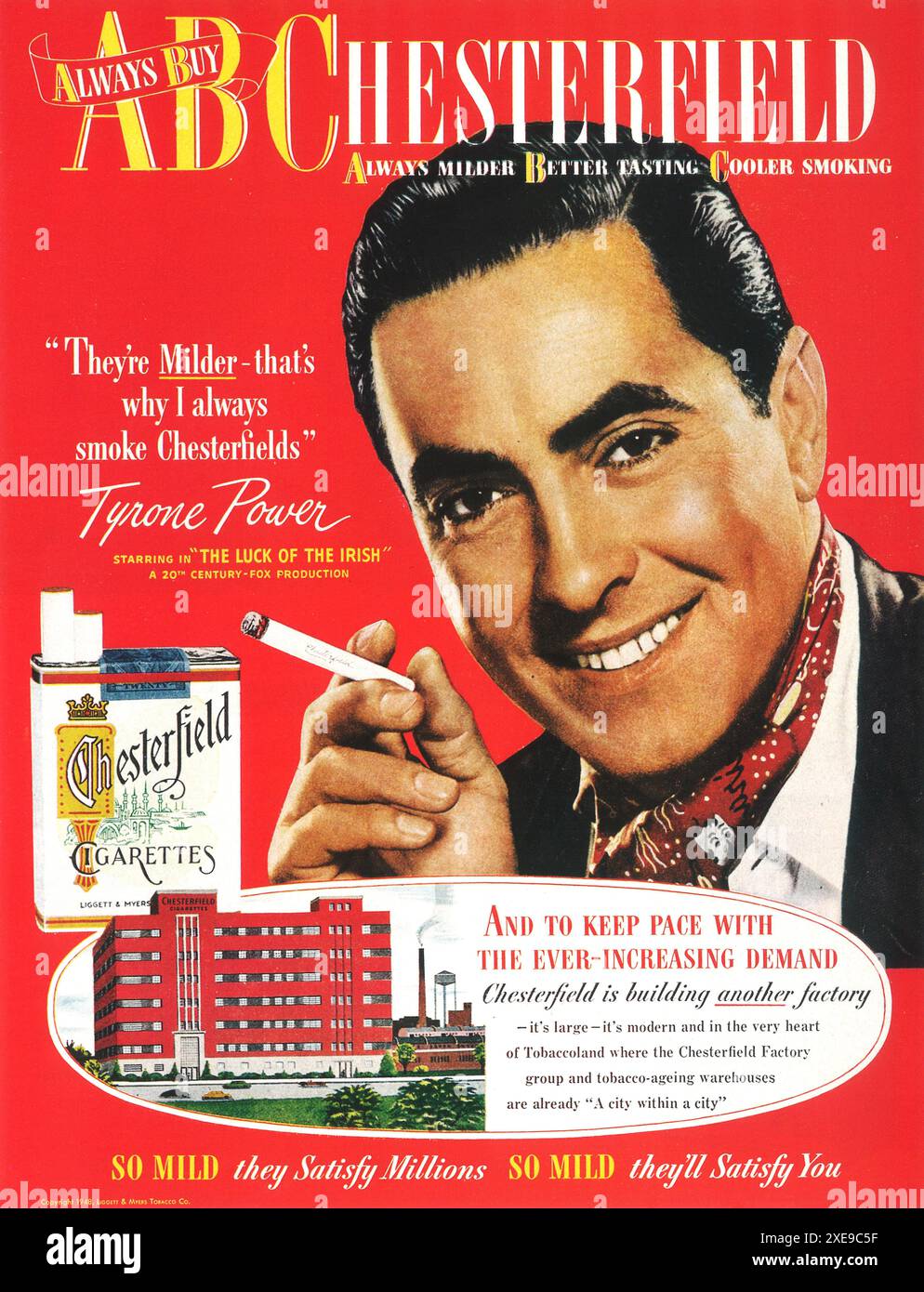 1948 Chesterfield Cigarettes Ad with Tyrone Power Stock Photo - Alamy