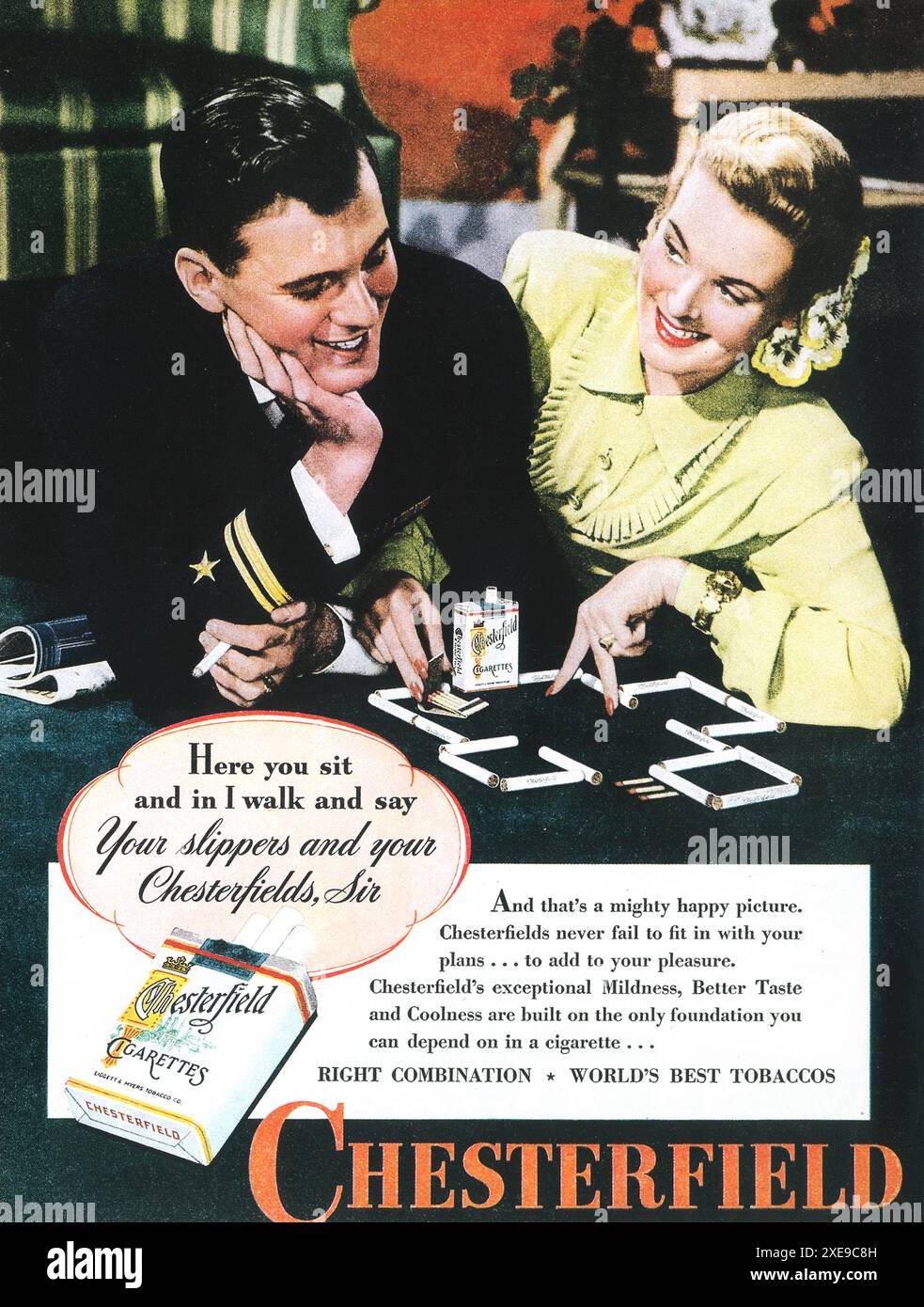 1945 Chesterfield Cigarettes Ad Stock Photo - Alamy