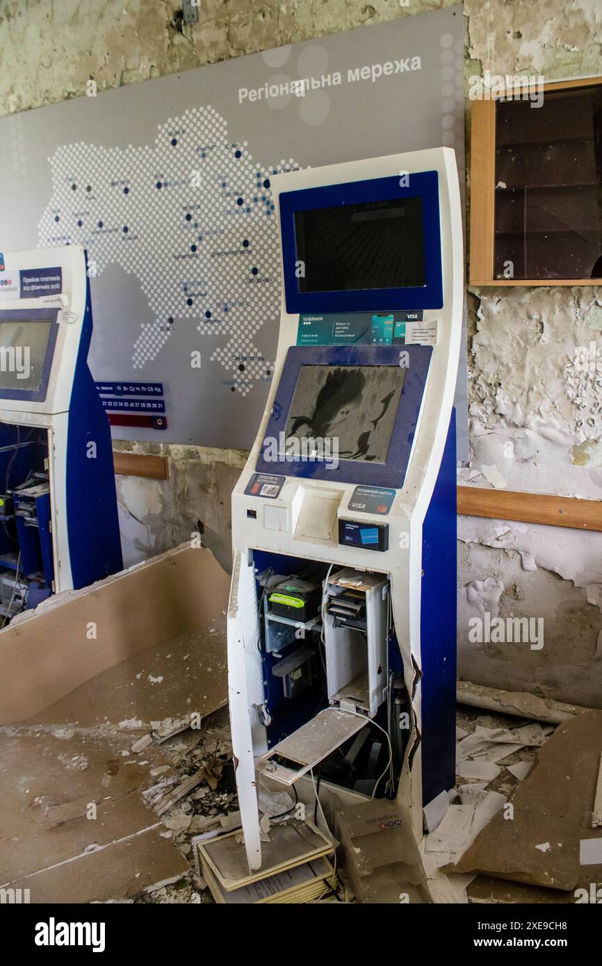 Kupiansk, Ukraine, June 25 2024 A Kupiansk Megabank branch was ...