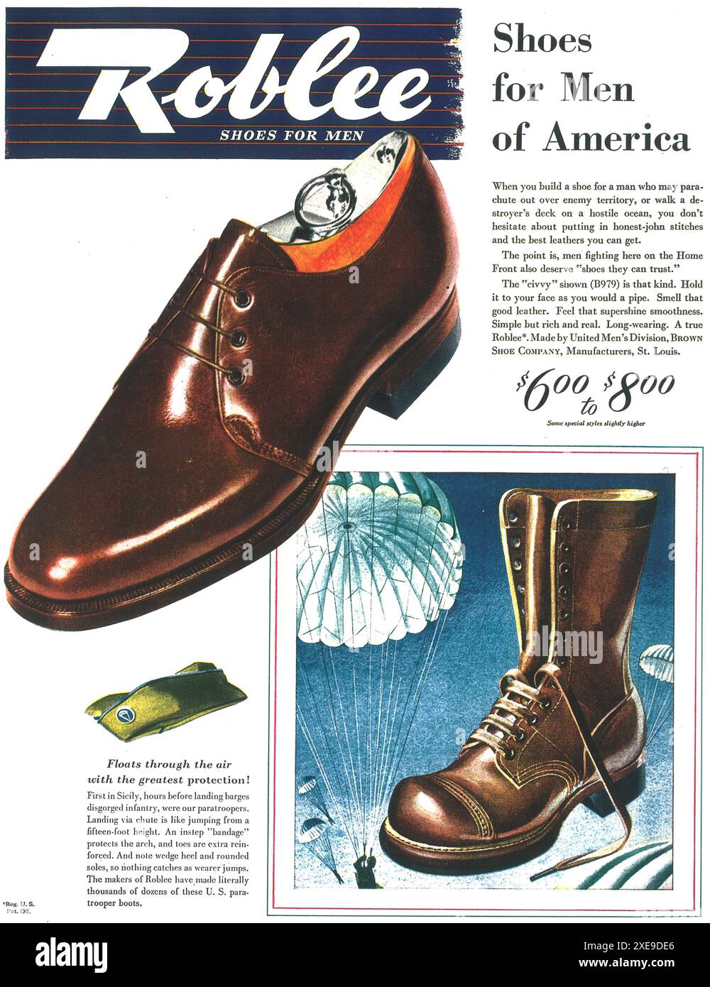 1944 WW2 Roblee Men’s Shoes with Paratrooper Boots ad Stock Photo - Alamy