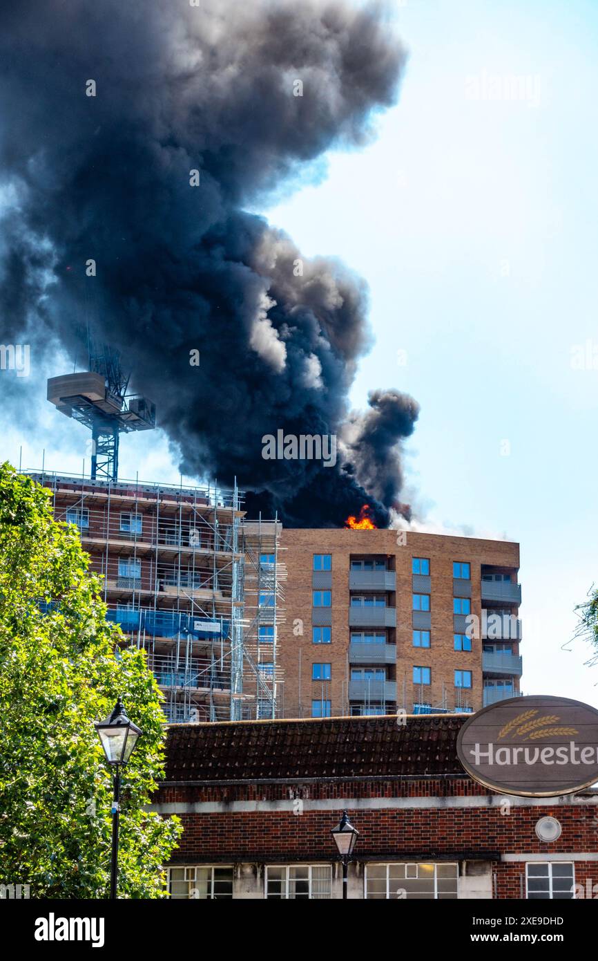 Staines, UK. 26th June. A fire has broken out in Staines central above ...
