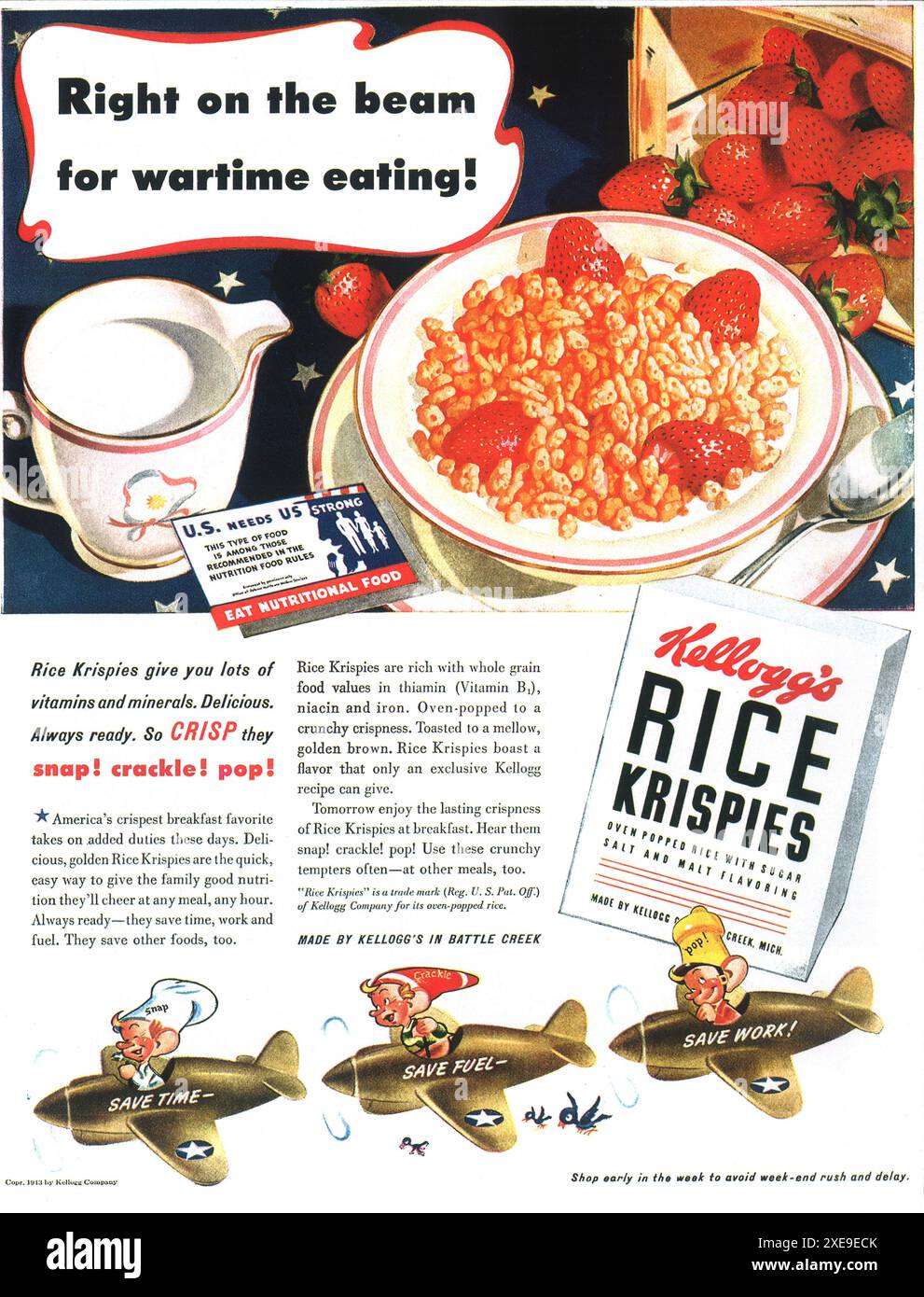 1943 WW2 Kellogg's Rice krispies cereal ad - "Wartime eating" - "U.S ...