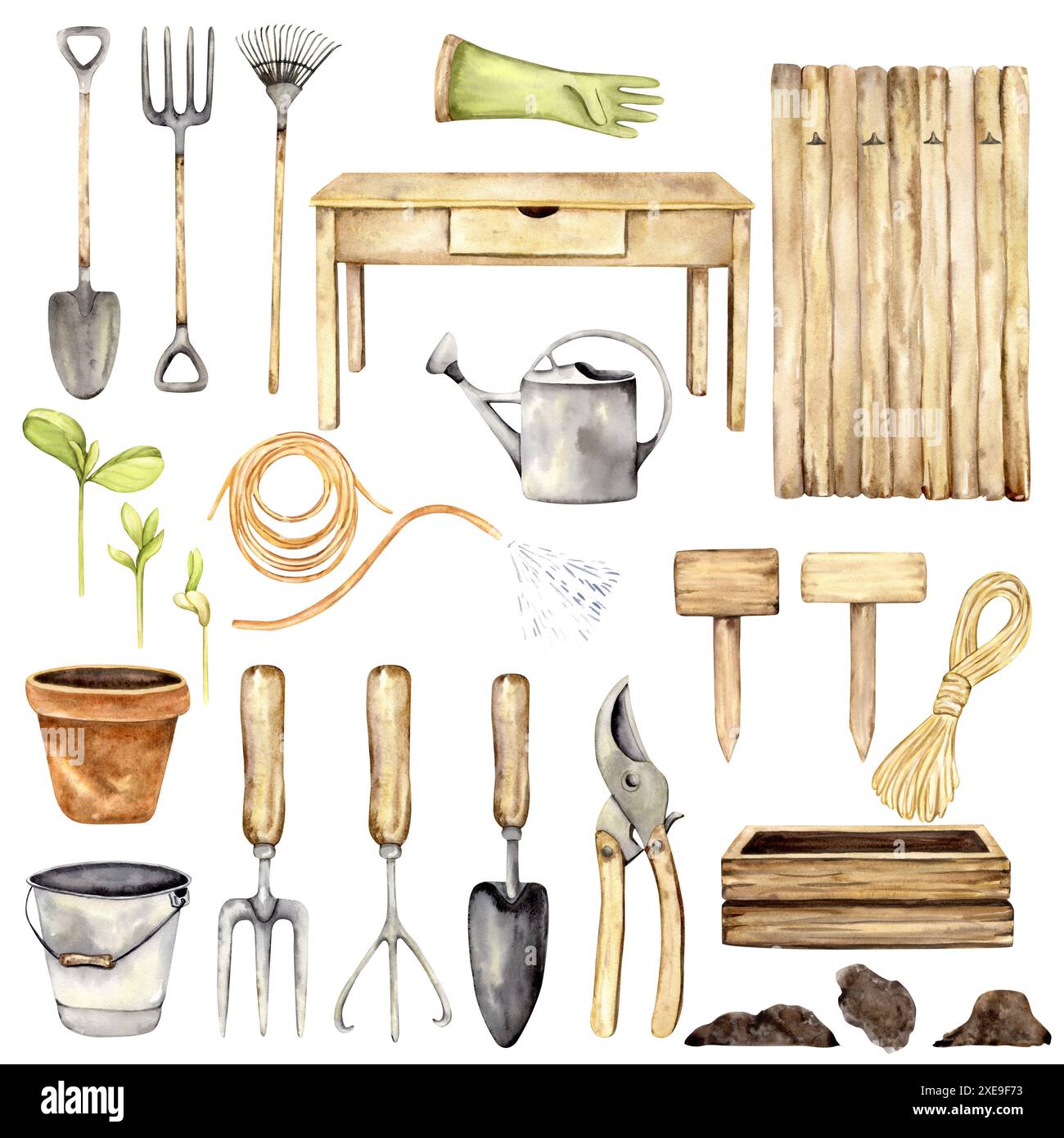Large watercolor garden set Stock Photo - Alamy