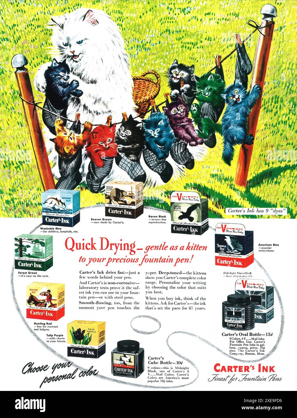 1943 Carter’s Ink Company ad - Inks for fountain pens Stock Photo - Alamy