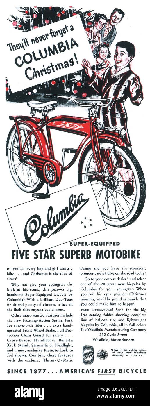 1949 Columbia motorbike ad Stock Photo - Alamy