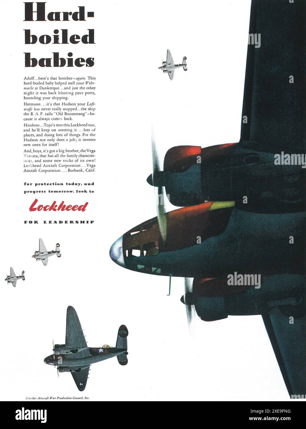 1942 WW2 Lockheed Aircraft Ad - Bomber - Hard Boiled Babies Stock Photo ...