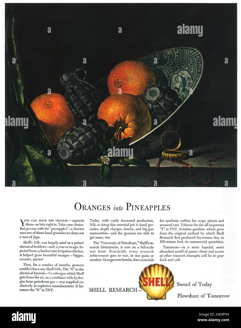 1943 WW2 SHELL Research Laboratories Ad - Oranges Into Pineapples ...