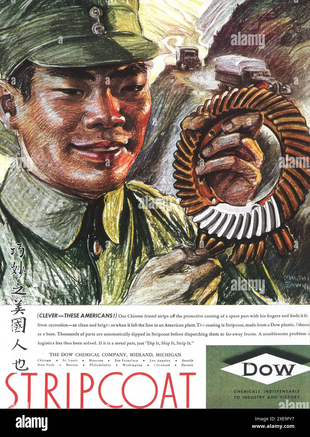 1944 WW2 Dow Chemical Company Ad - stripcoat made from Dow plastic ...