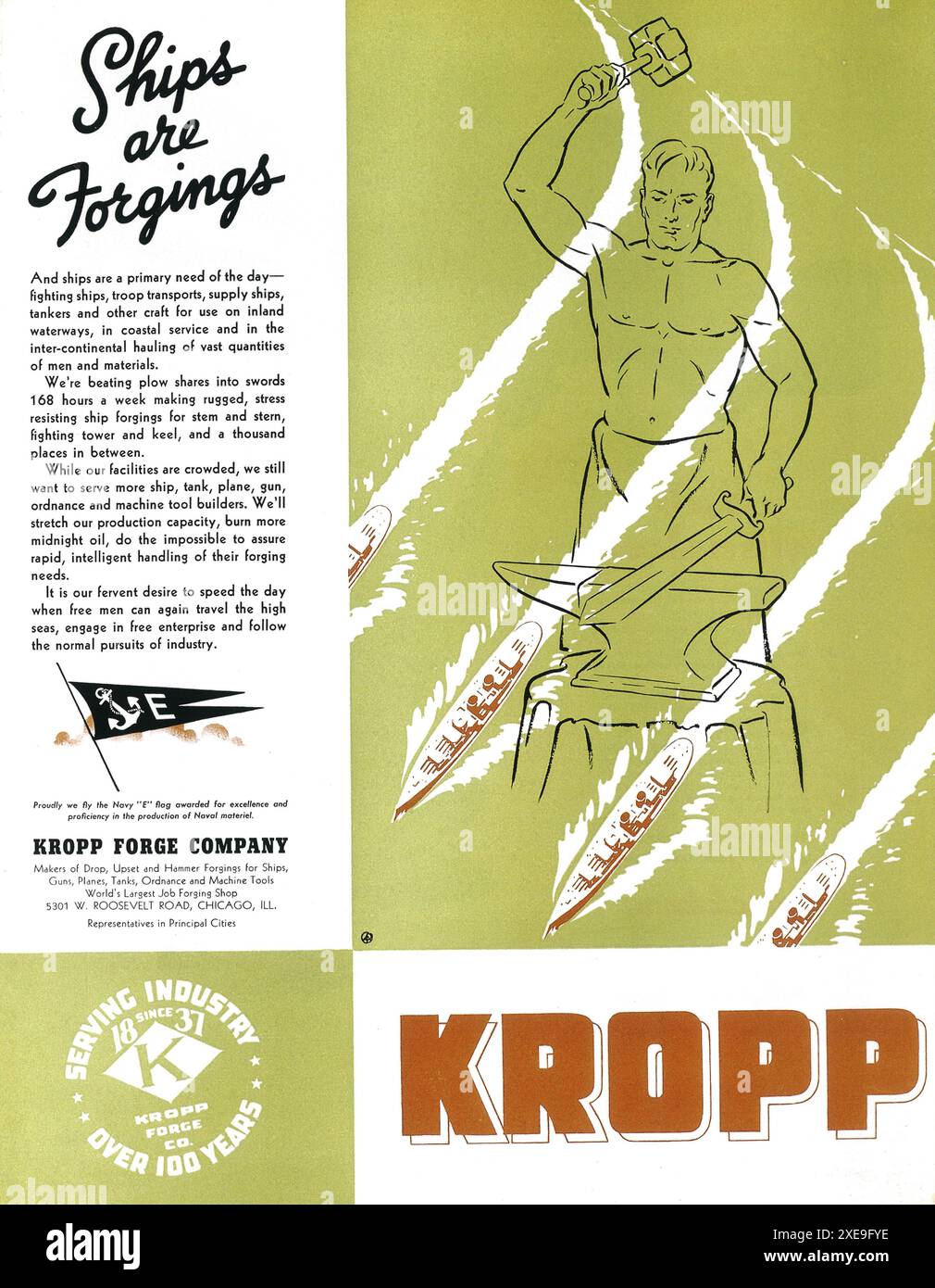 1942 WW2 Kropp Forge Company Ad - Forgings for ships, guns, planes ...