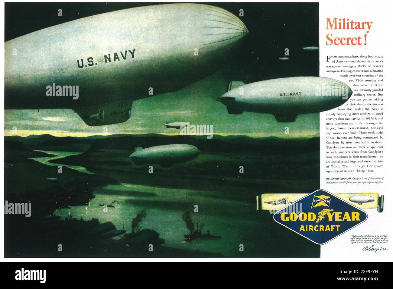 1943 WW2 Goodyear Aircraft US Navy Blimp Dirigible Ad Stock Photo - Alamy