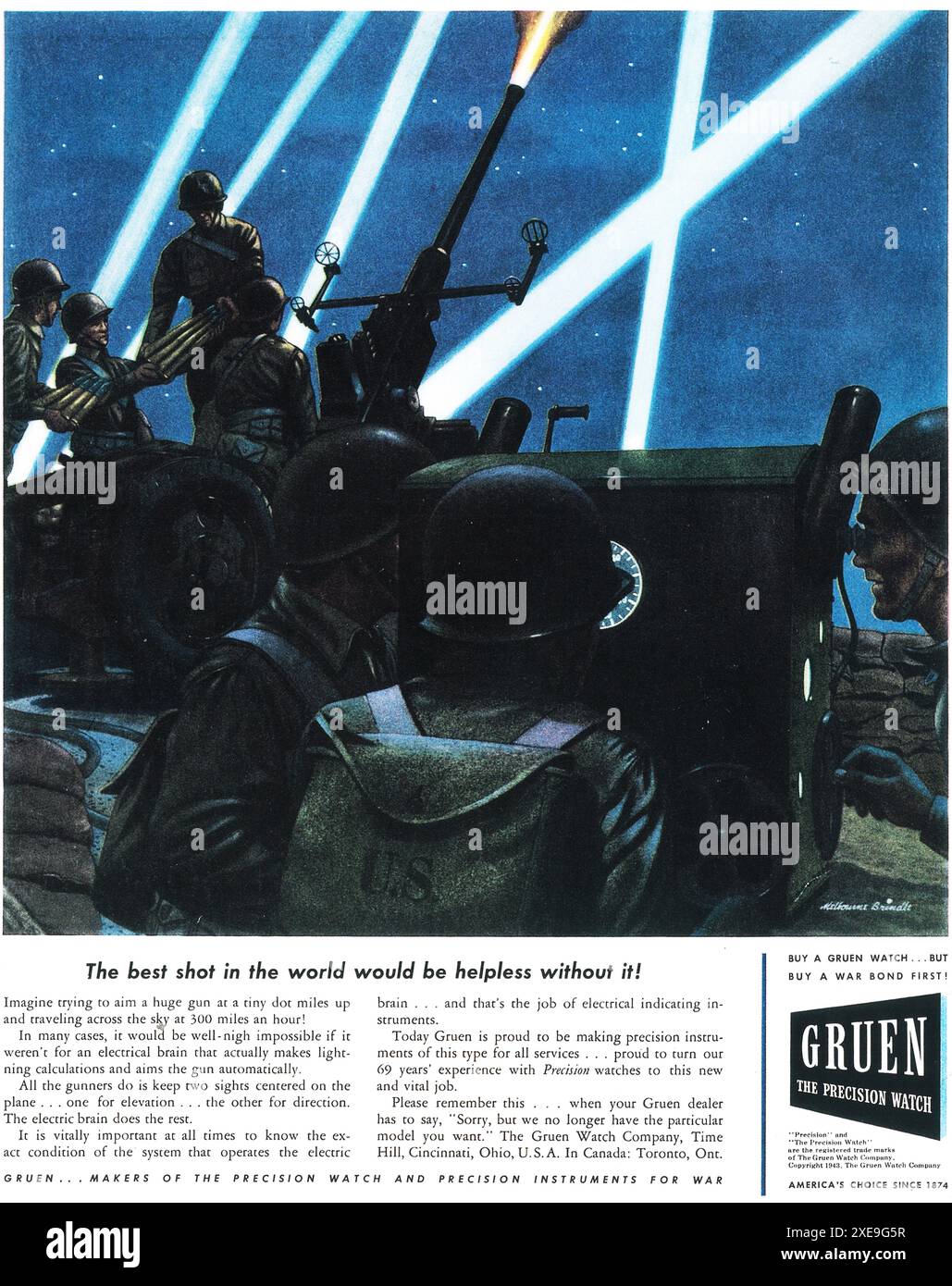 1943 WW2 Gruen Watch ad - "Precision watch and precision instruments ...