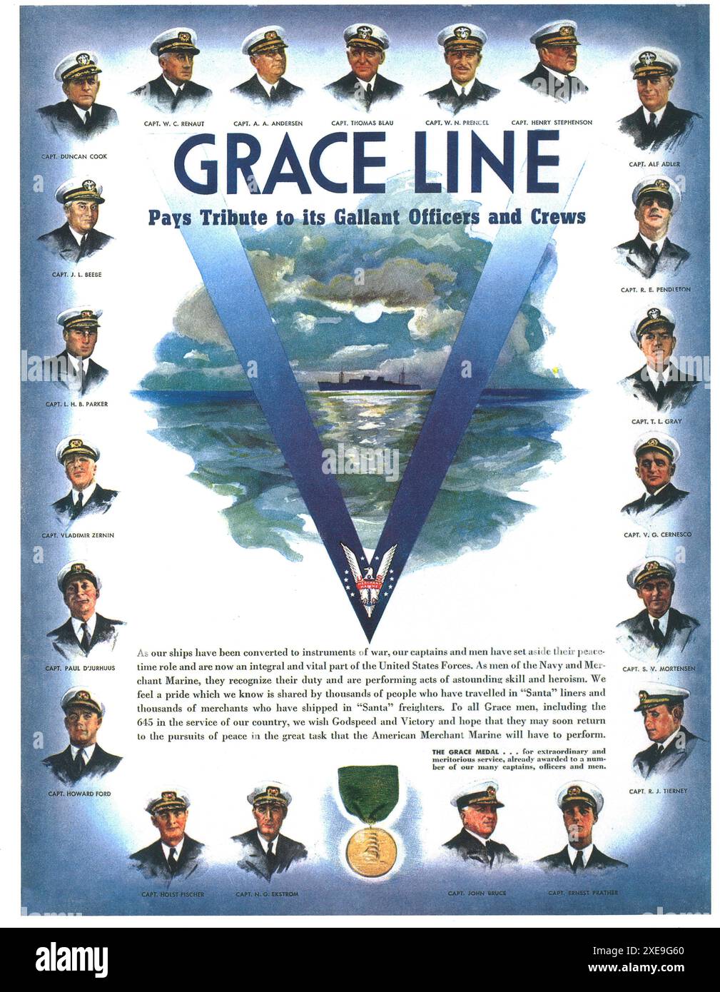 1943 WW2 Grace Line Ad - "Ships converted to instruments of war ...