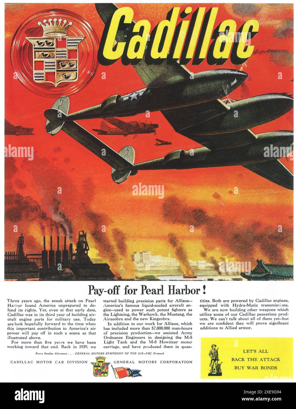 1944 WW2 Cadillac Aircraft parts Air Force Ad with P-38 Lightning ...