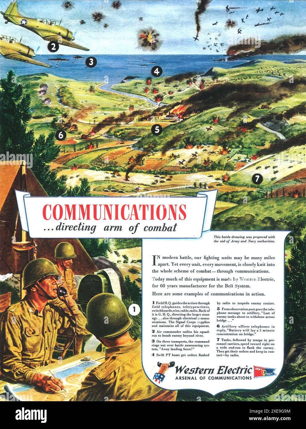 1942 WW2 Western Electric Ad - "Communications ... directing arm of ...