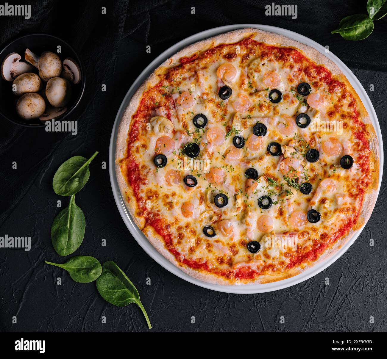 Seafood pizza top view hi-res stock photography and images - Alamy
