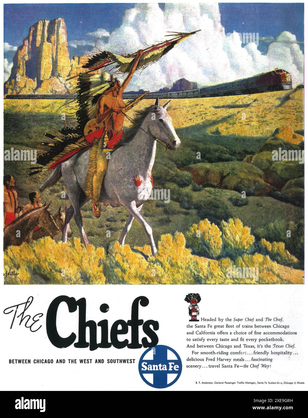 1949 Santa Fe Chief railroad print ad - Between Chicago and California ...