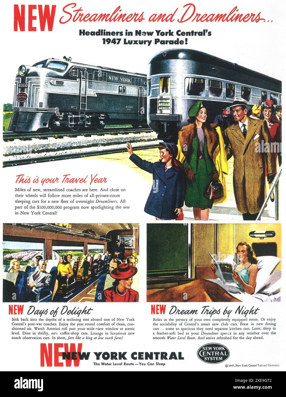 1947 New York Central Railroad ad - New Streamliners and Dreamliners Stock Photo - Alamy
