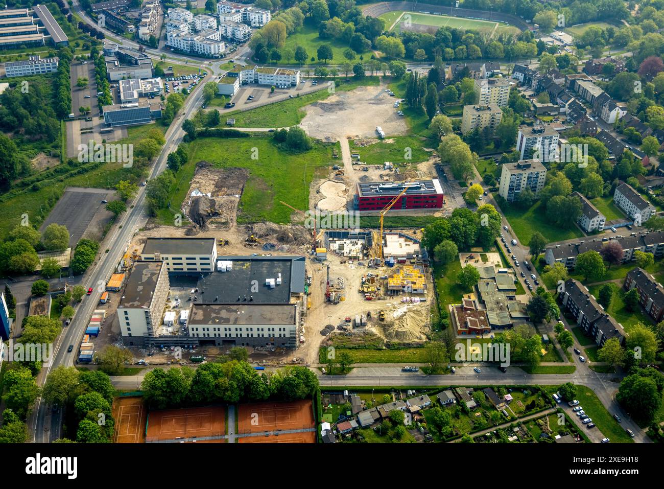 Aerial view, construction site with new building Kaiserquartier, also ...