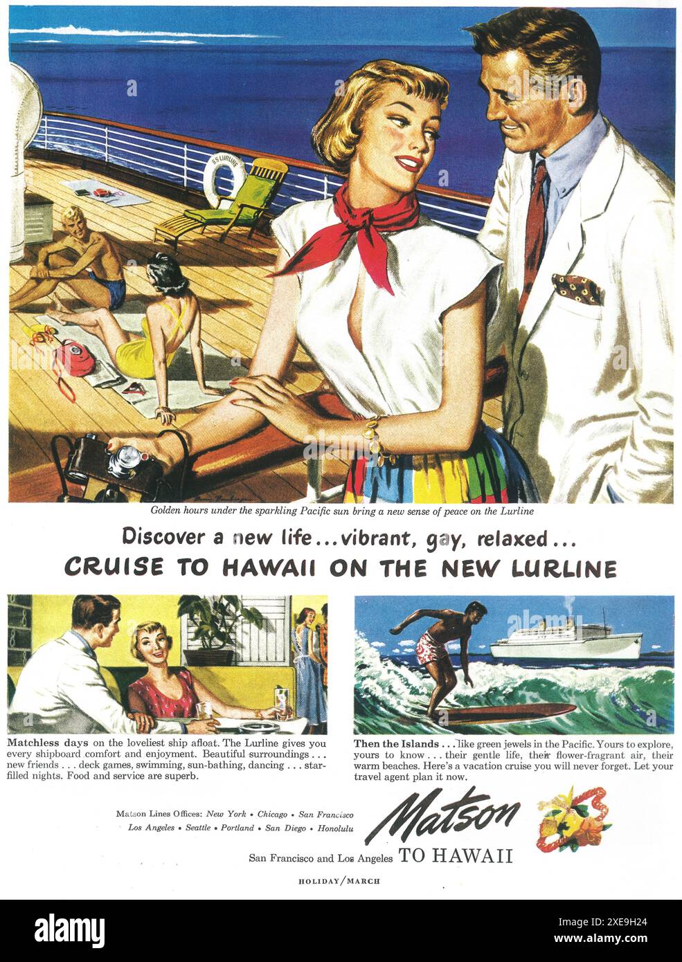 1948 Matson Line Lurline ad - Cruise to Hawaii Stock Photo - Alamy