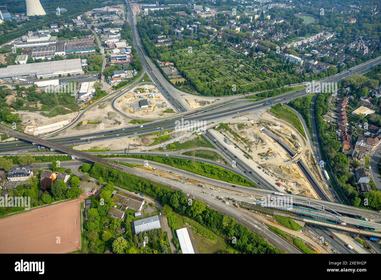 Aerial view, highway junction Herne major construction site with new ...