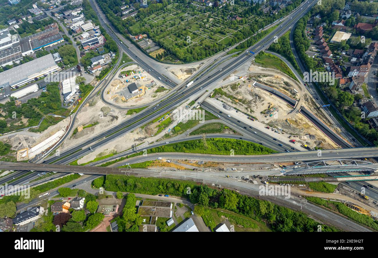 Aerial view, highway junction Herne major construction site with new ...