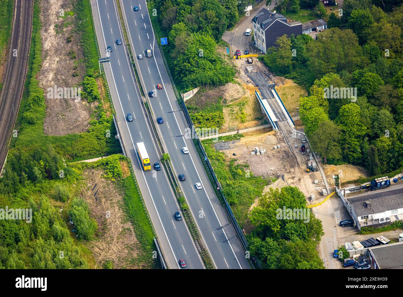 Aerial view, construction site and bridge construction Riemker Straße ...